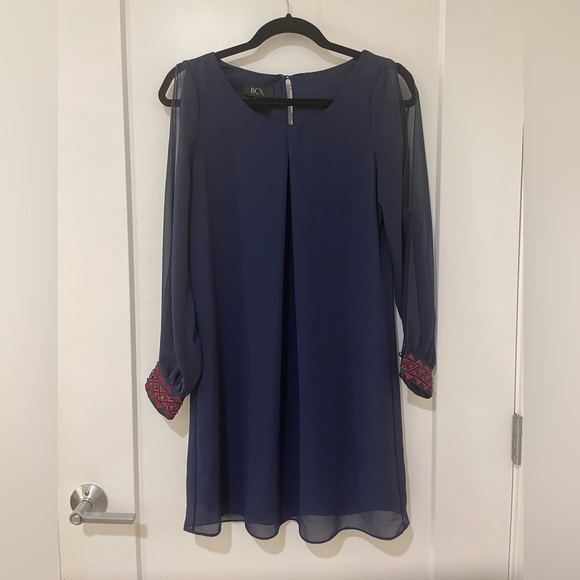 BCX | Dresses | Bcx Navy Blue Long Sleeve Shift Dress With Embroidered ...